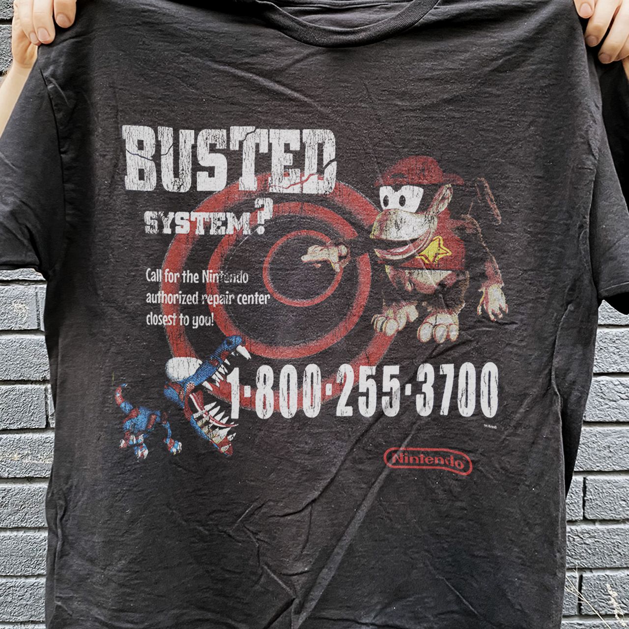 95 Nintendo Busted Systems Rare Employee Vintage Washed Black T-Shirt ...