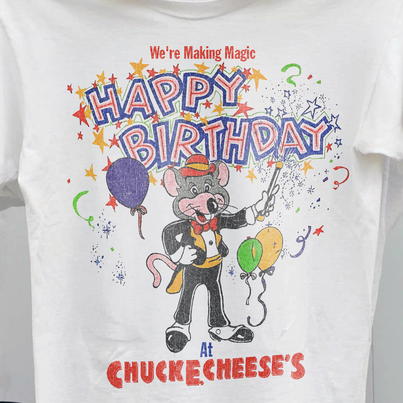 90s CHUCK-E-CHEESE BIRTHDAY CELEBRATION GRAIL RARE WASHED WHITE T-SHIR ...