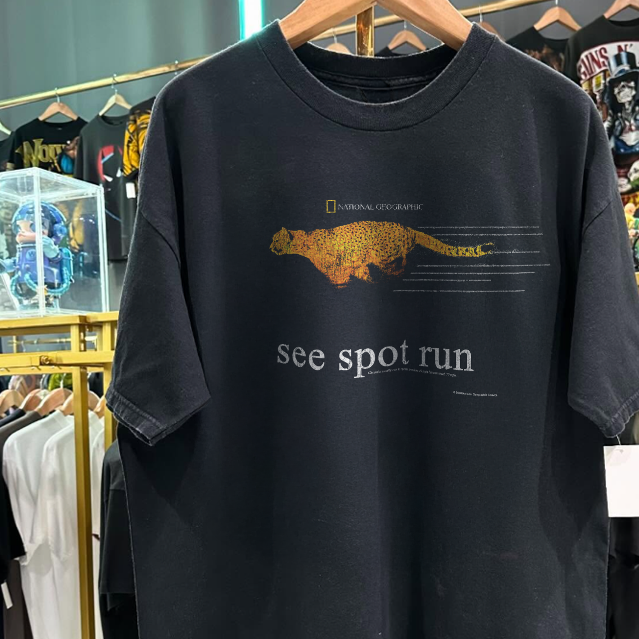 Y2K 'SEE SPOT RUN' CHEETAH NAT GEO RARE WASHED BLACK T-SHIRT – Strike Anywhere Vintage