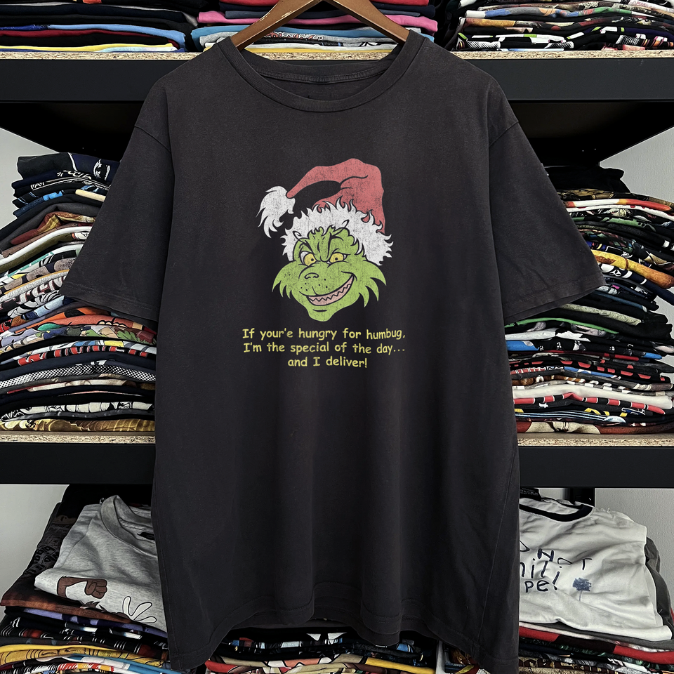 Y2K Grinch Hungry Humbug Washed Black Tee – Strike Anywhere Vintage