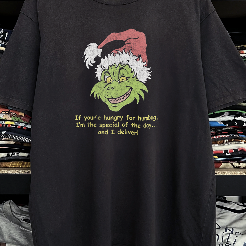 Y2K Grinch Hungry Humbug Washed Black Tee – Strike Anywhere Vintage